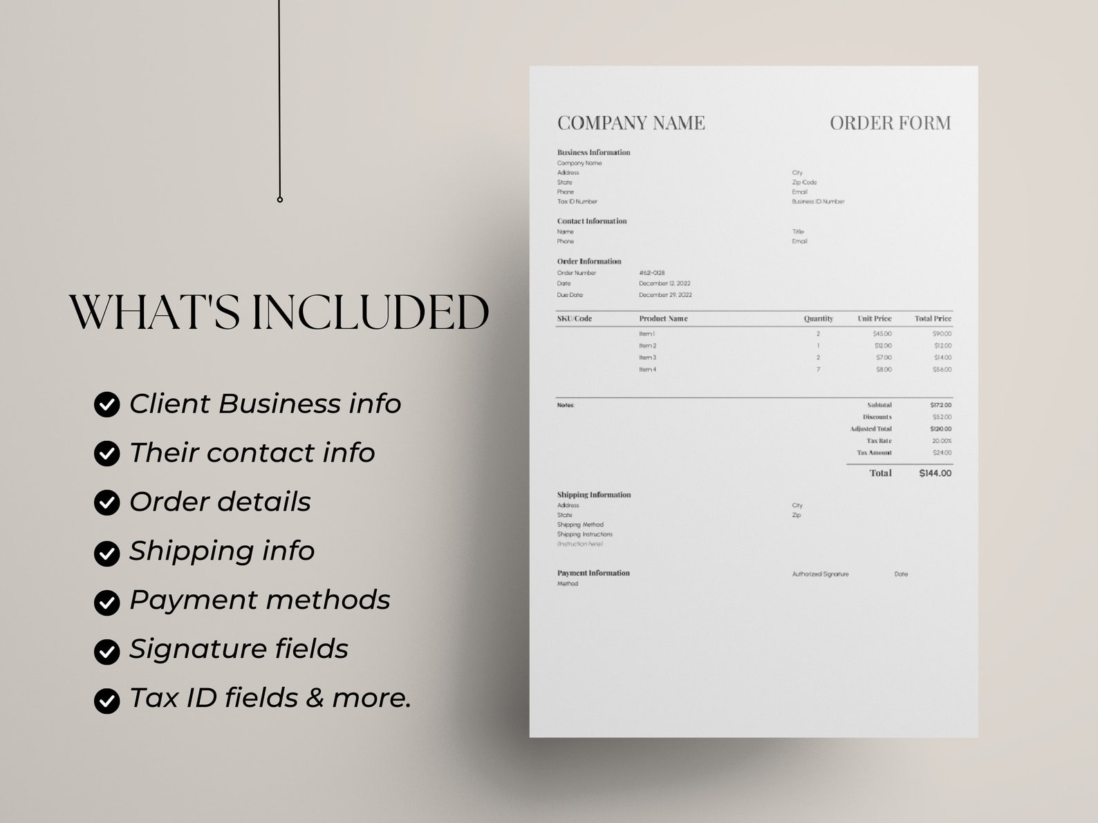 Wholesale Order Form Invoice Template | Google Sheet Invoice for ...