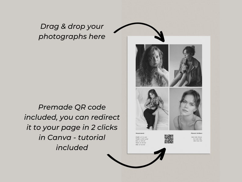 Z Card Template - Model Comp Card Template - Editable Photocard and ...