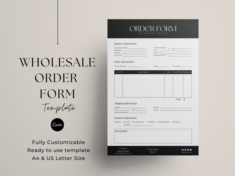 Wholesale Order Form Invoice Template | Editable Custom Order Form for ...
