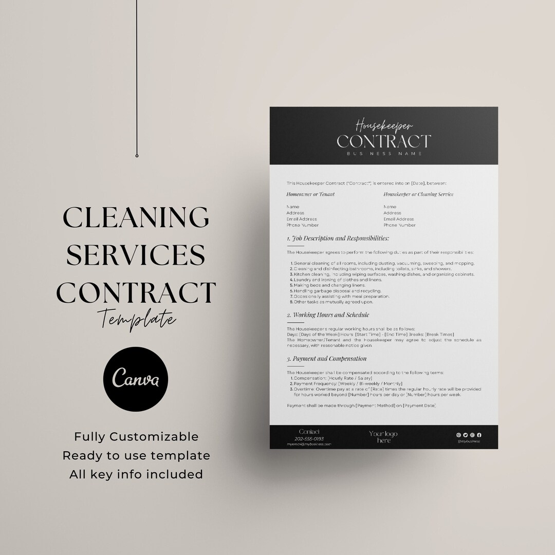 Cleaning Service Contract Template - Housekeeper Contract Form ...