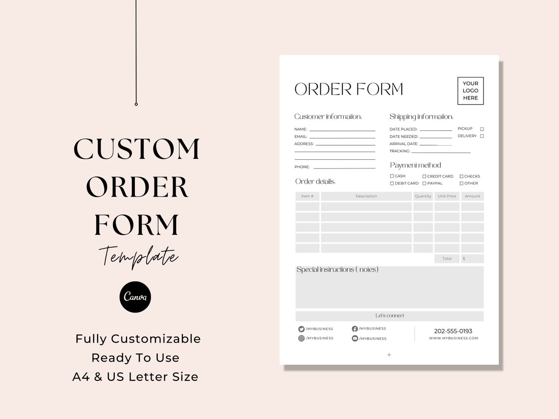 Custom Order Form Template | Purchase Order Form Template | Editable ...
