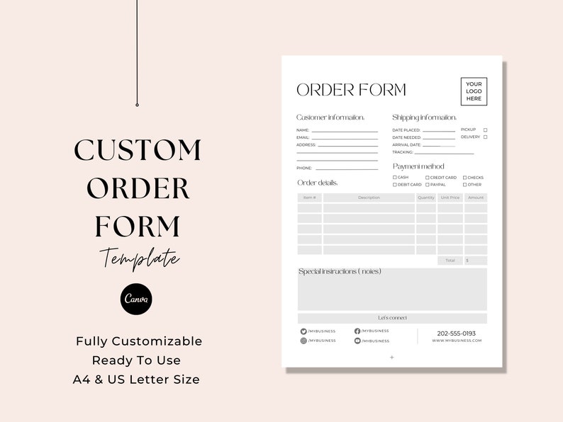 Custom Order Form Template | Purchase Order Form Template | Editable ...
