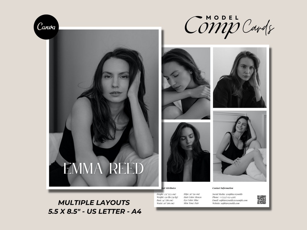 Z Card Template Editable Fashion Model Card Template Canva Composite ...