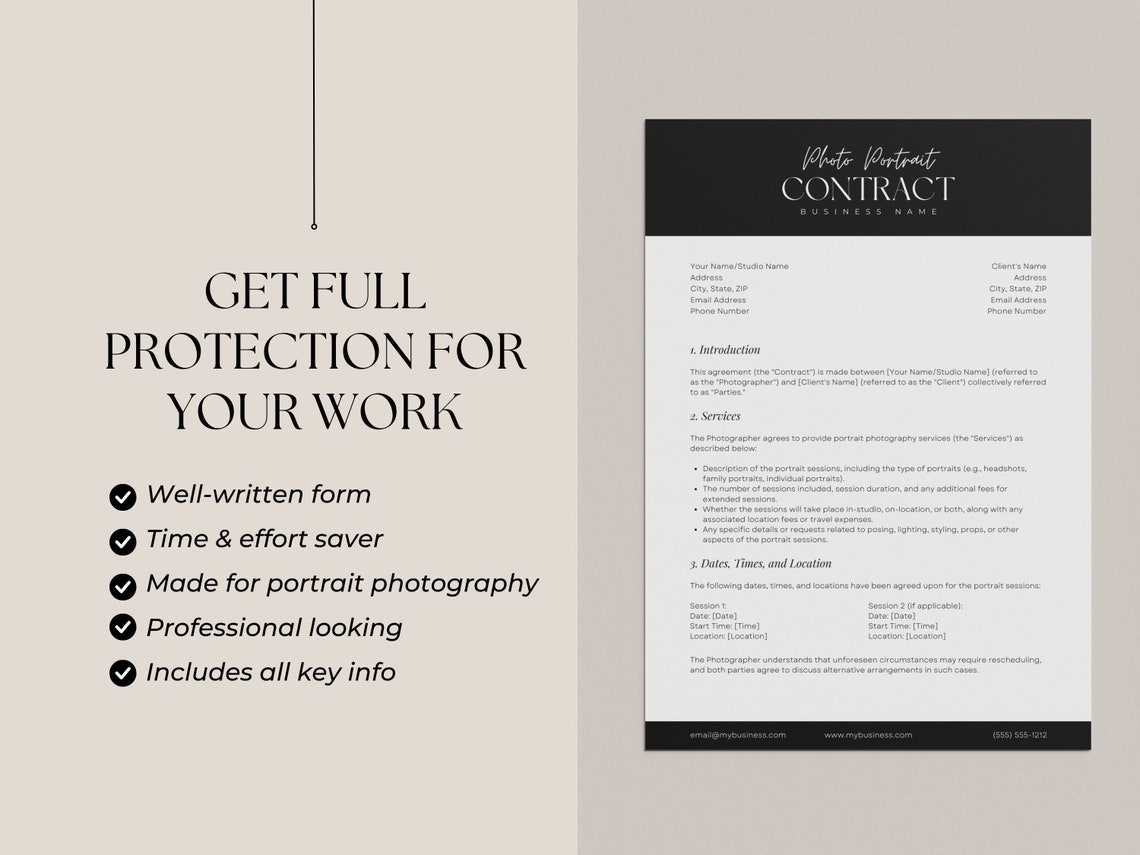 Photography Contract for Portrait - Photography Contract Template ...