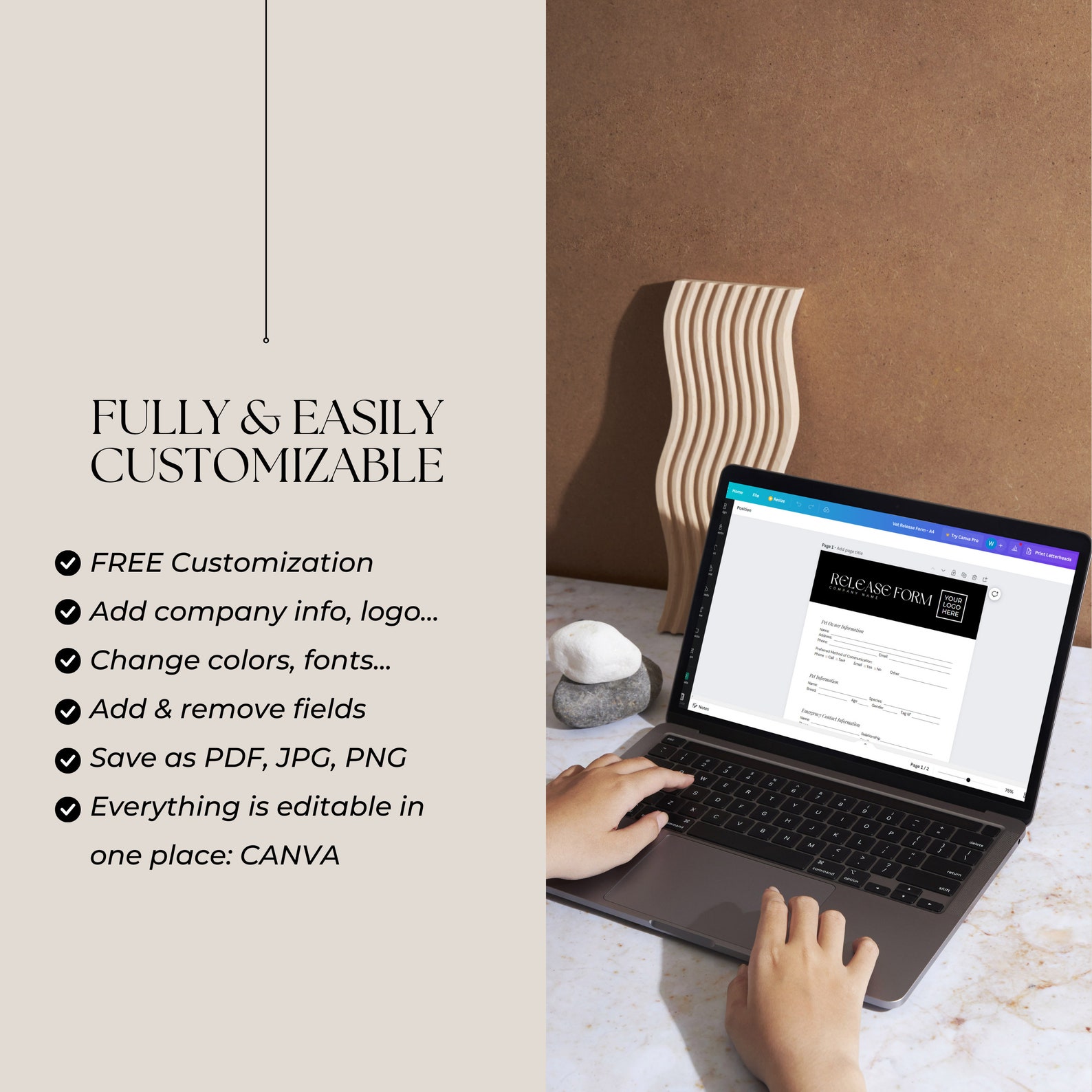 Vet Release Form Template - Editable Canva Veterinary Release Form - Veterinarian Waiver Form ...