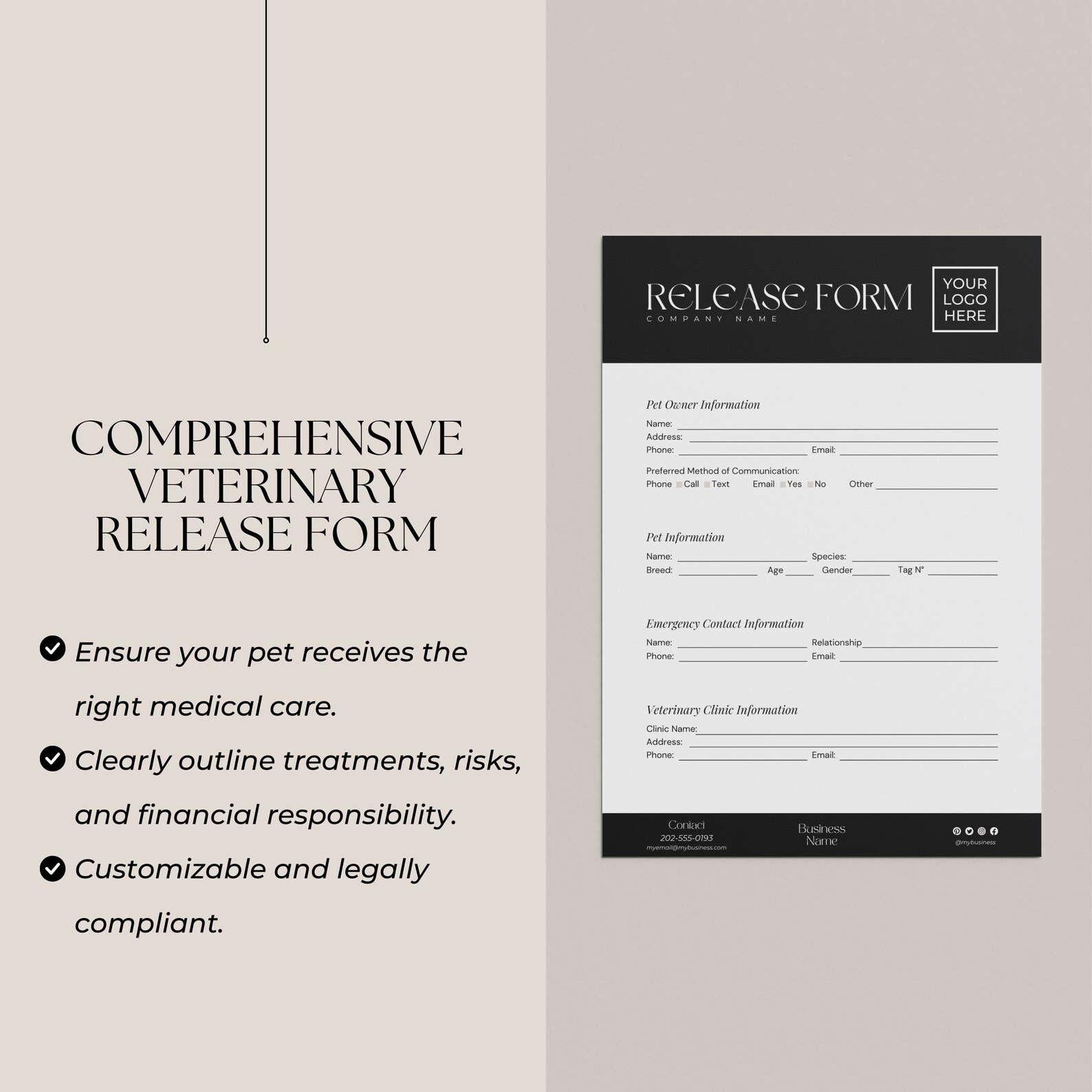 Vet Release Form Template - Editable Canva Veterinary Release Form ...