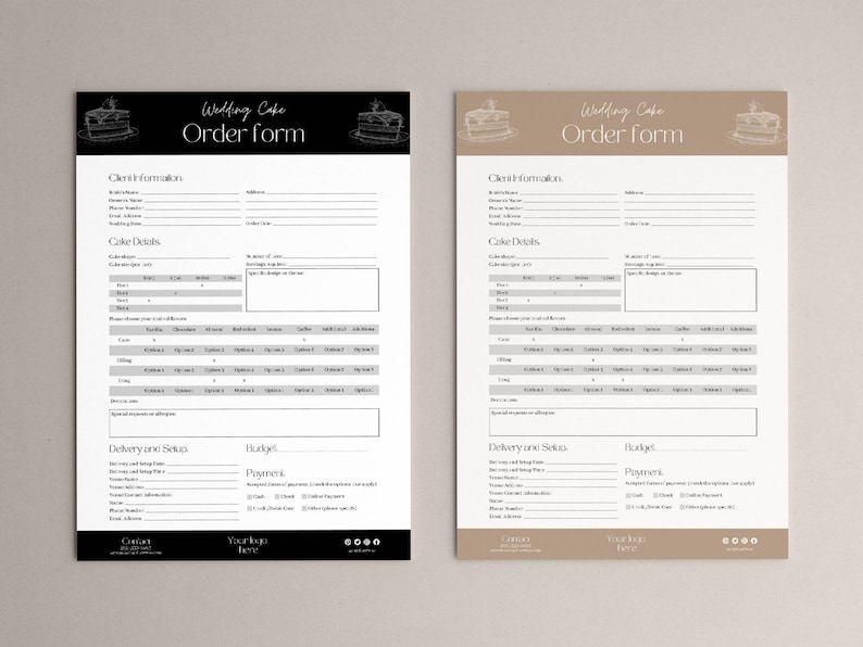 Wedding Cake Order Form Template: Editable Bakery Form (digital ...