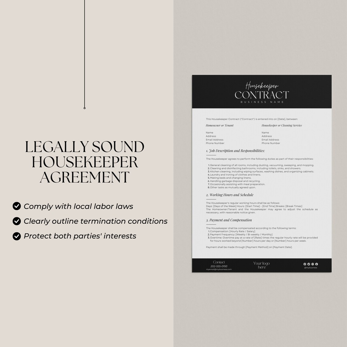 Cleaning Service Contract Template: Editable Housekeeper Form (canva ...