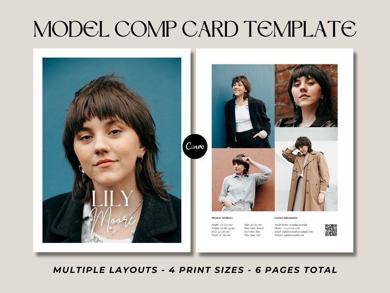 Model Z Card Template - Model Comp Card Template - Editable Canva ...