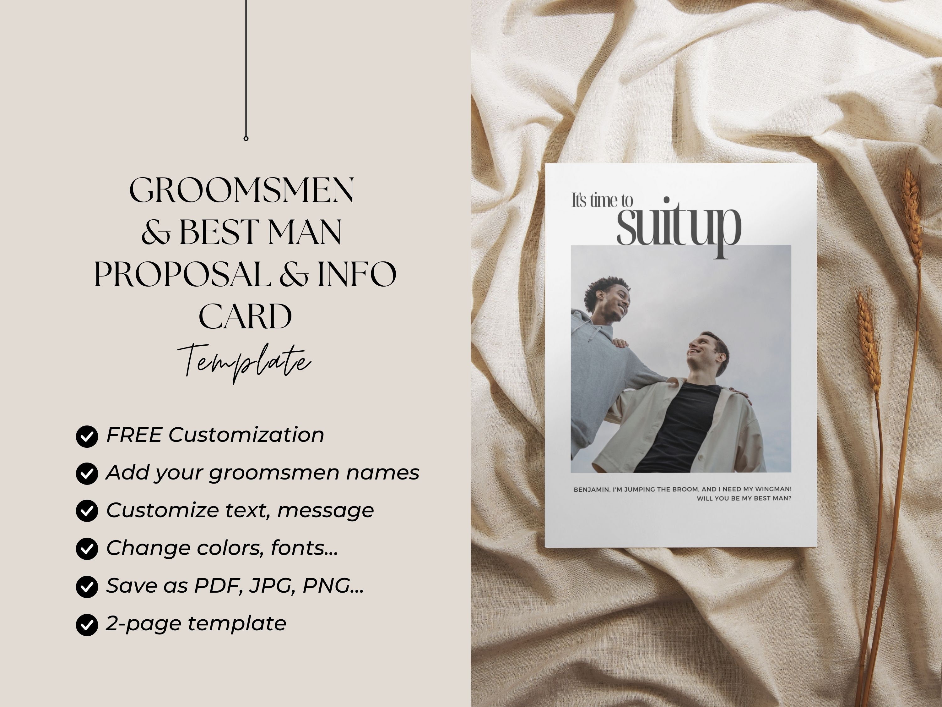 Groomsmen Proposal Card Template: Editable Wedding Info (canva) - Etsy