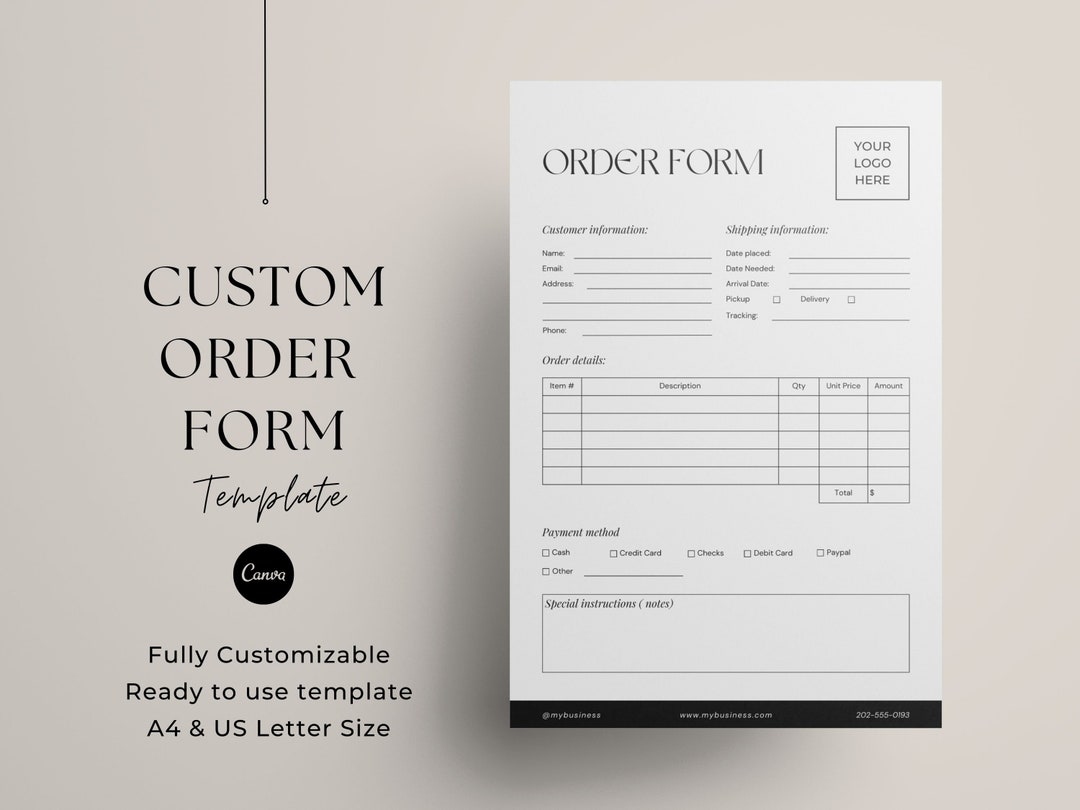 Custom Order Form Template | Purchase Order Form Template | Editable ...