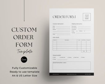 Custom Order Form Template | Purchase Order Form Template | Editable ...