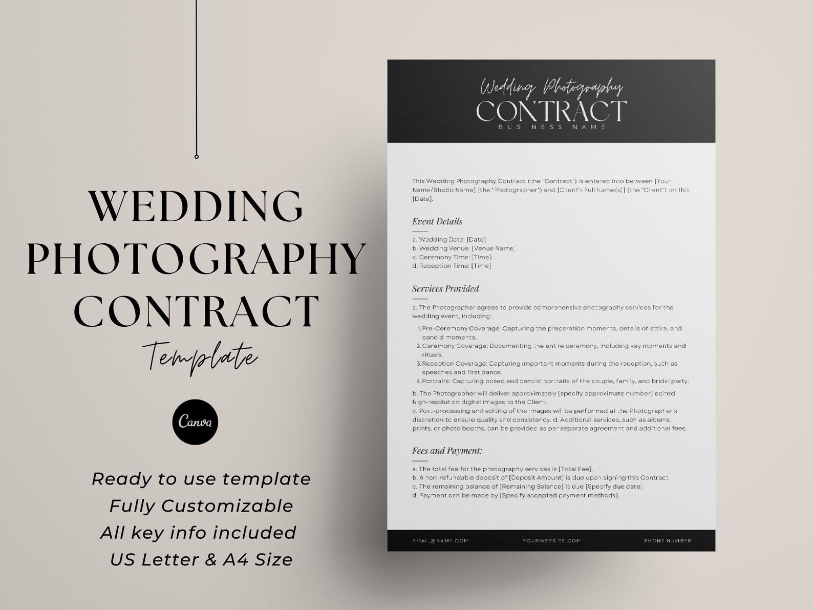 Wedding Photography Contract Template - Editable Canva Wedding ...