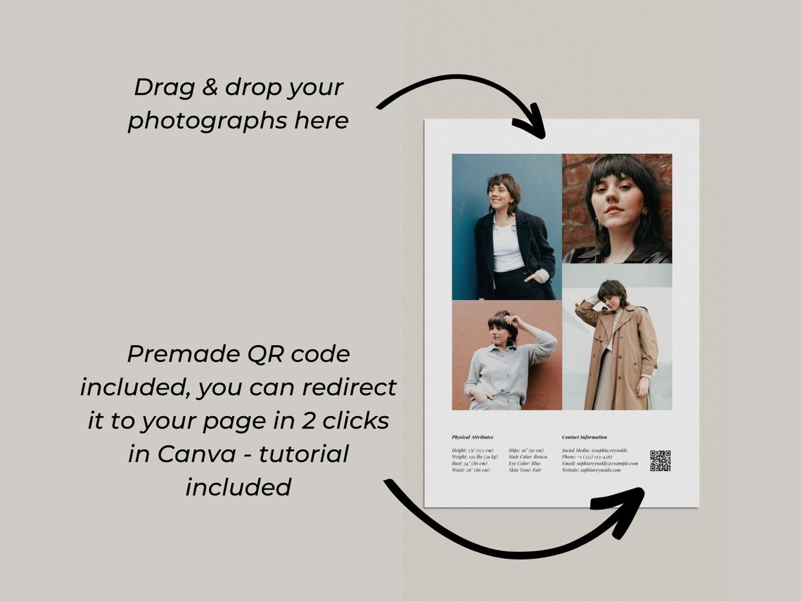 Model Z Card Template - Model Comp Card Template - Editable Canva ...