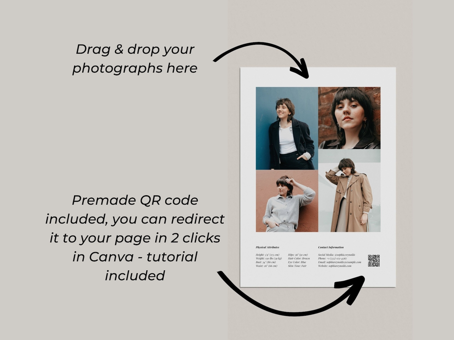 Model Z Card Template Model Comp Card Template Editable Canva Fashion ...