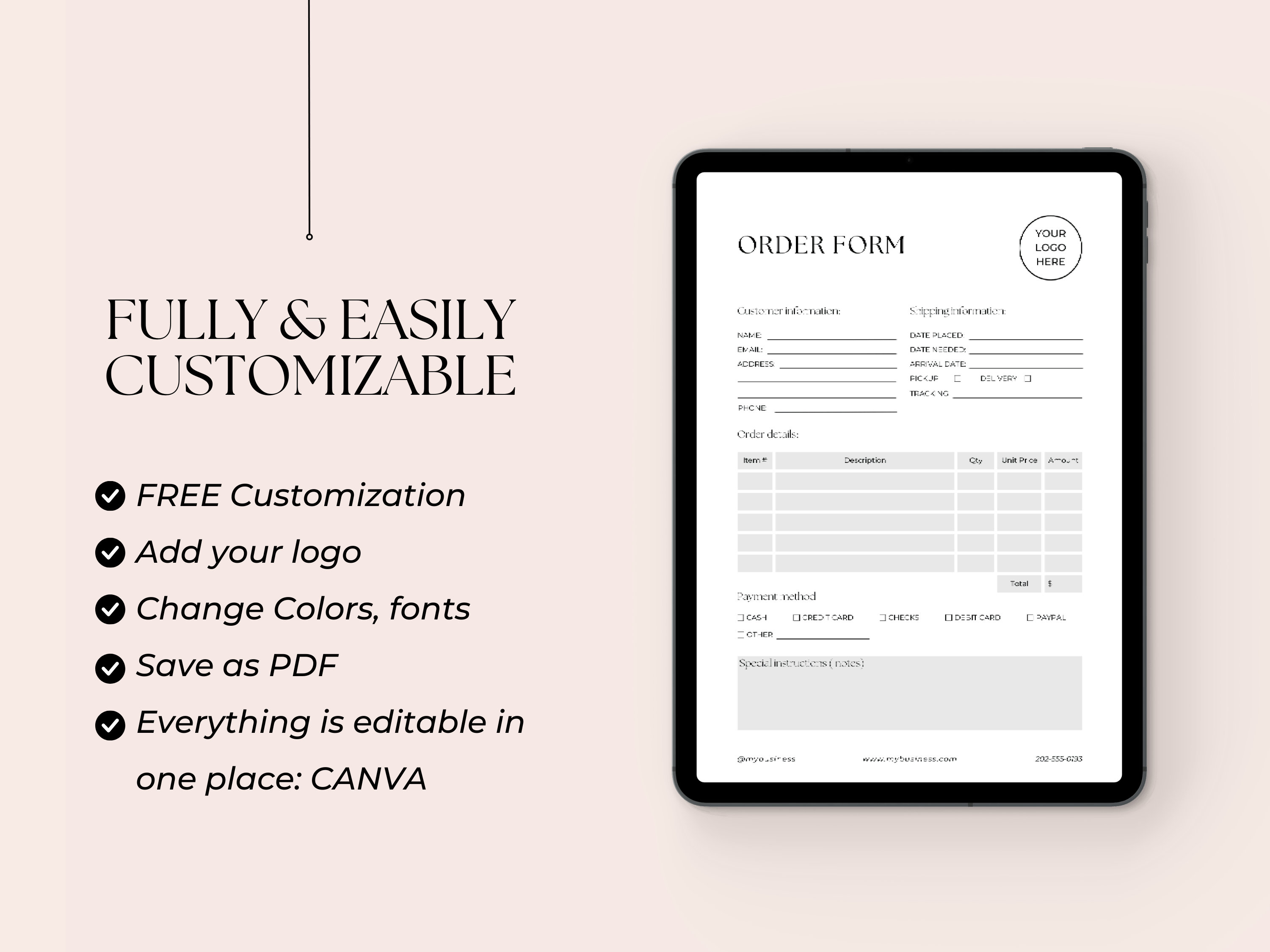 Customer Order Form Template | Editable Order Form Template | Purchase ...