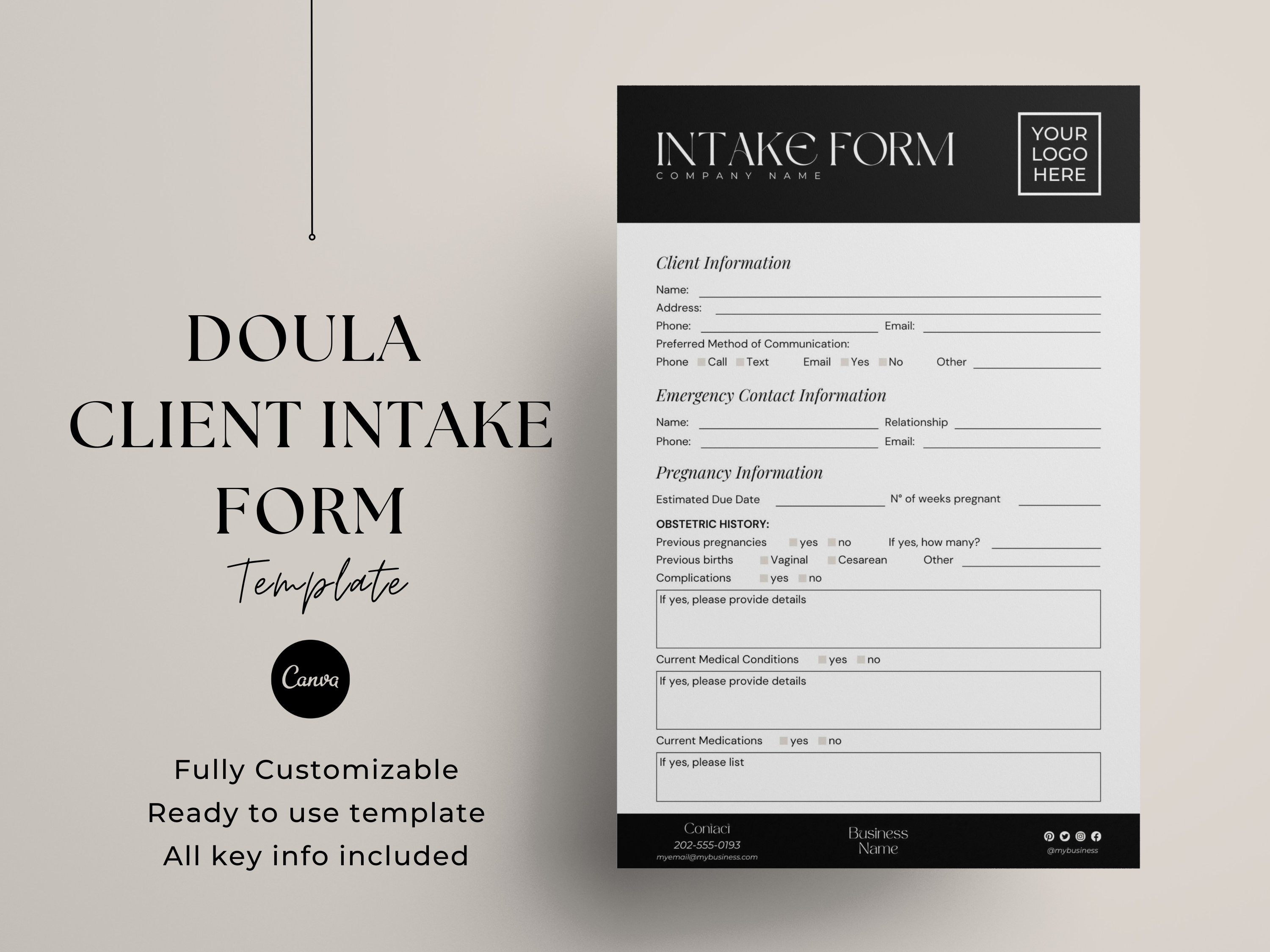 Doula Client Intake Form Editable Doula Template Doula - Etsy