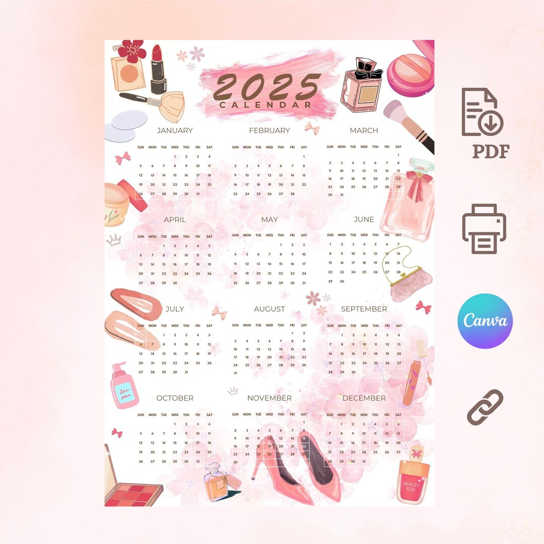 Calendar 2025 Dusty Pink Calendar for Cosmetics Lovers Calendar for ...