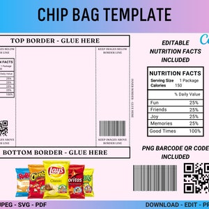 Chip Bag Template Canva Editable DIY Birthday Nutrition - Etsy México