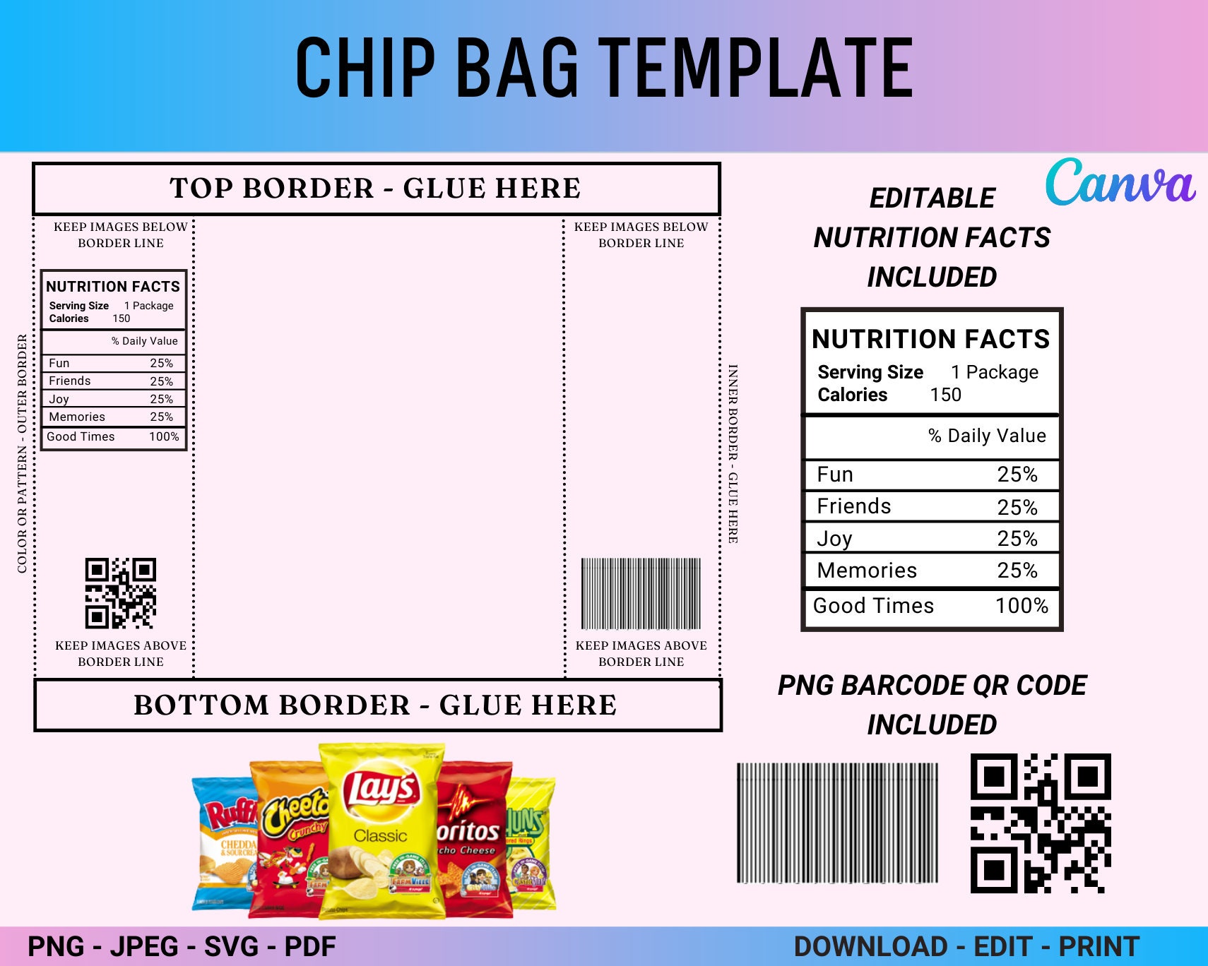 Chip Bag Template Canva Editable DIY Birthday Nutrition - Etsy Australia