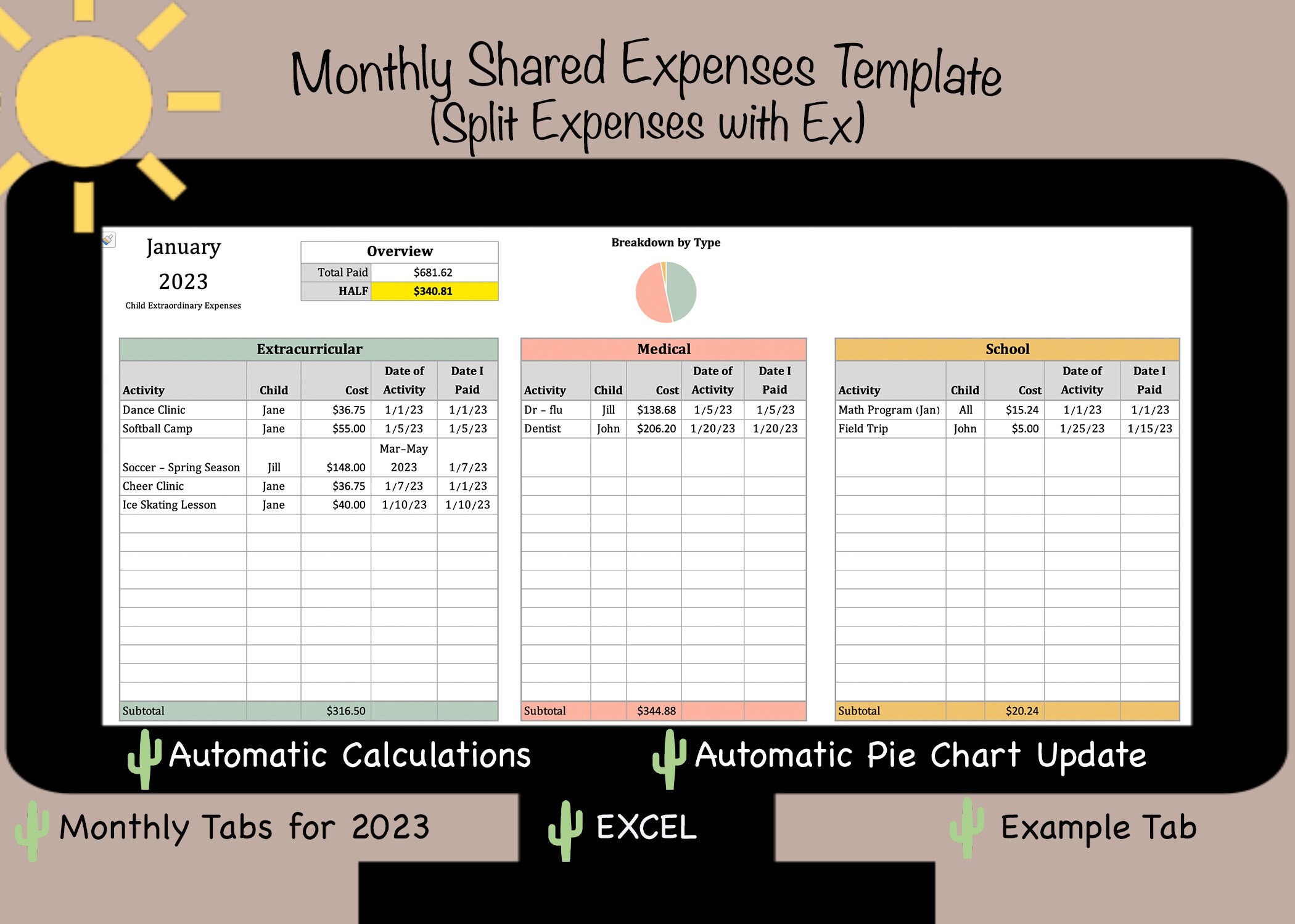 Monthly Shared Expenses Spreadsheet - Excel - Etsy