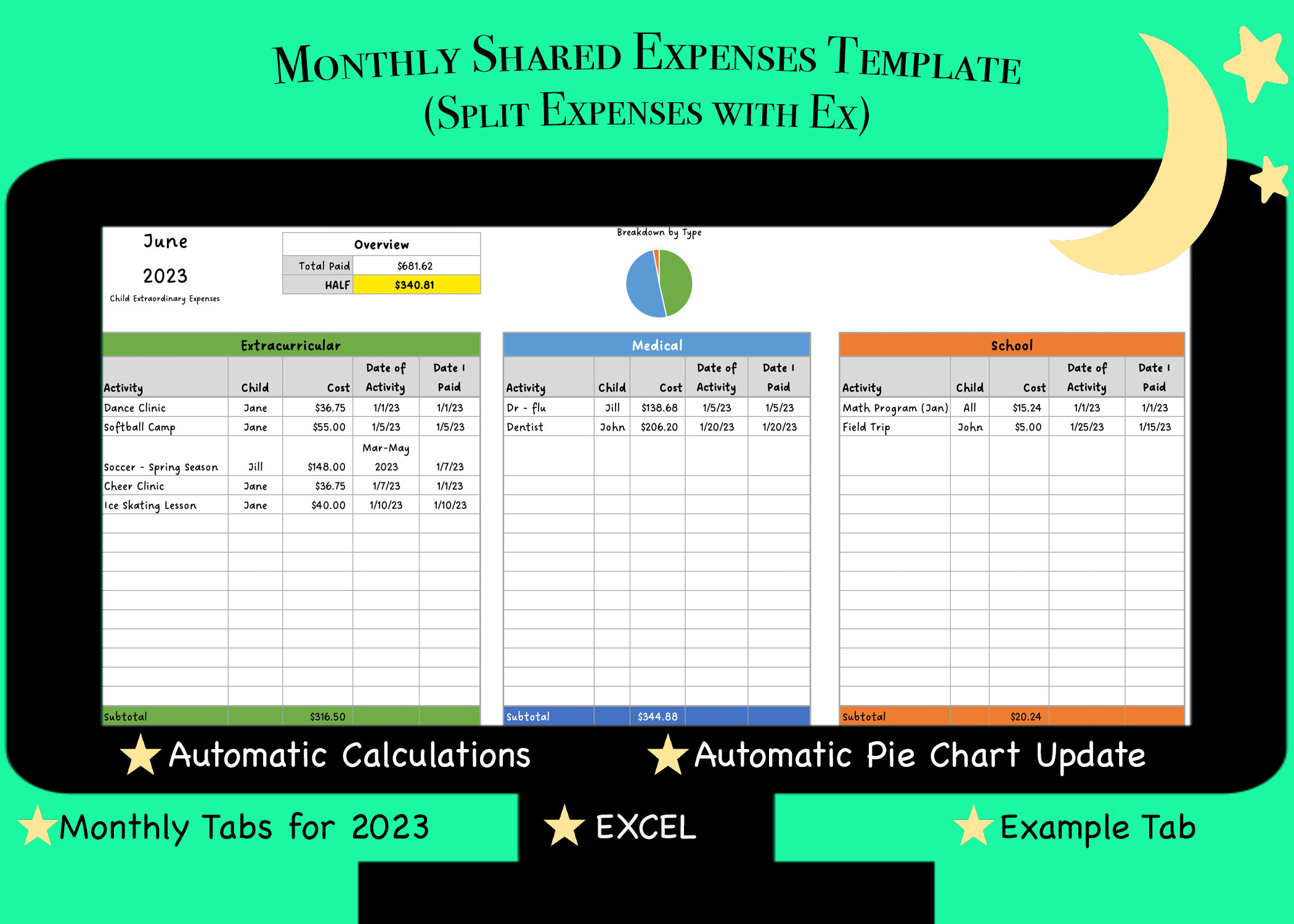 Monthly Shared Expenses Spreadsheet Excel - Etsy