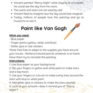 Mini Art Picture Study for Preschool- Van Gogh - Etsy