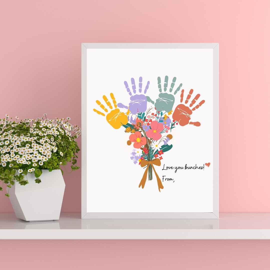 Floral Bouquet-gift for Mummy Handprint Wall Art DIY Craft Activity for ...