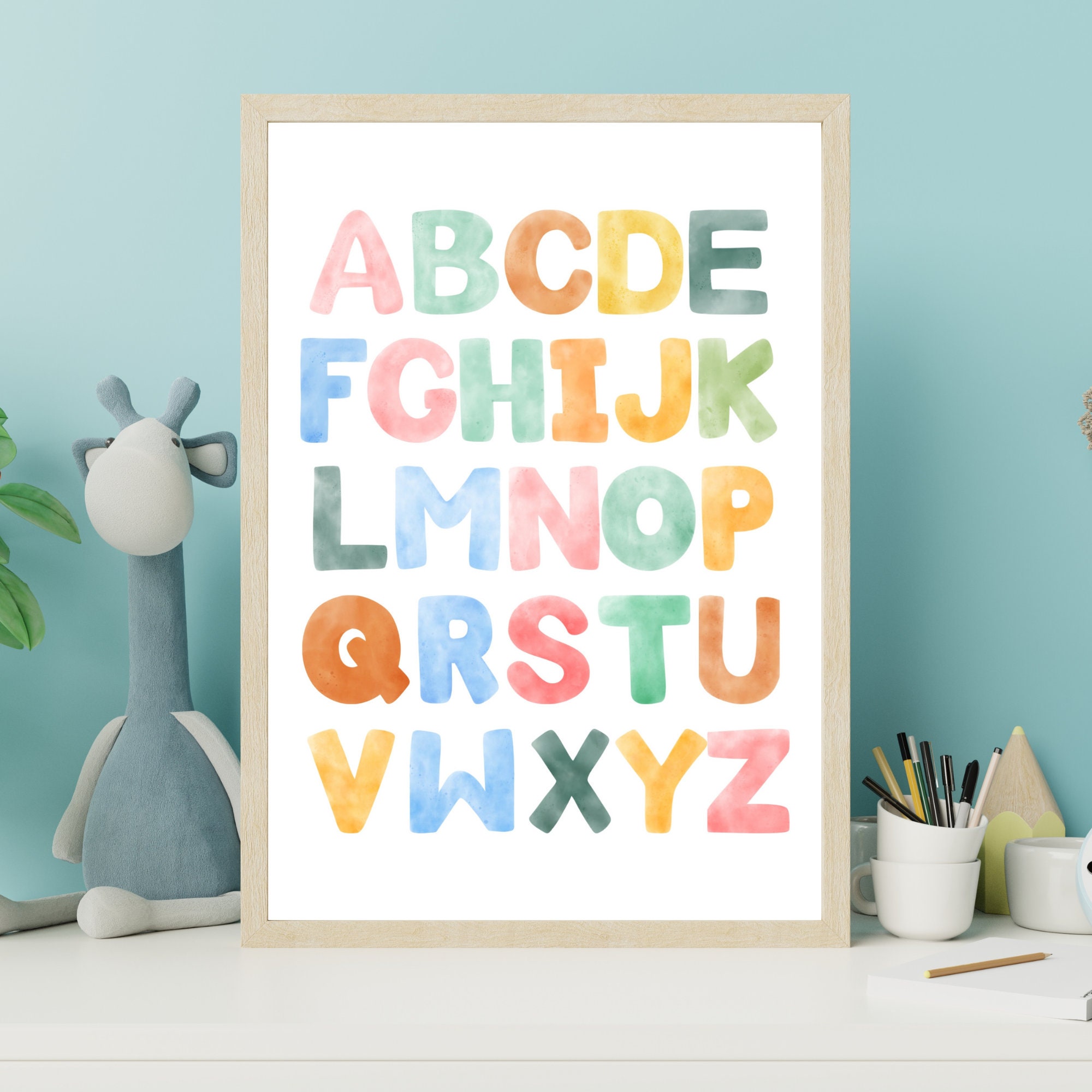 Watercolor Alphabets Poster,alphabet Printable Poster, Toddler Room ...