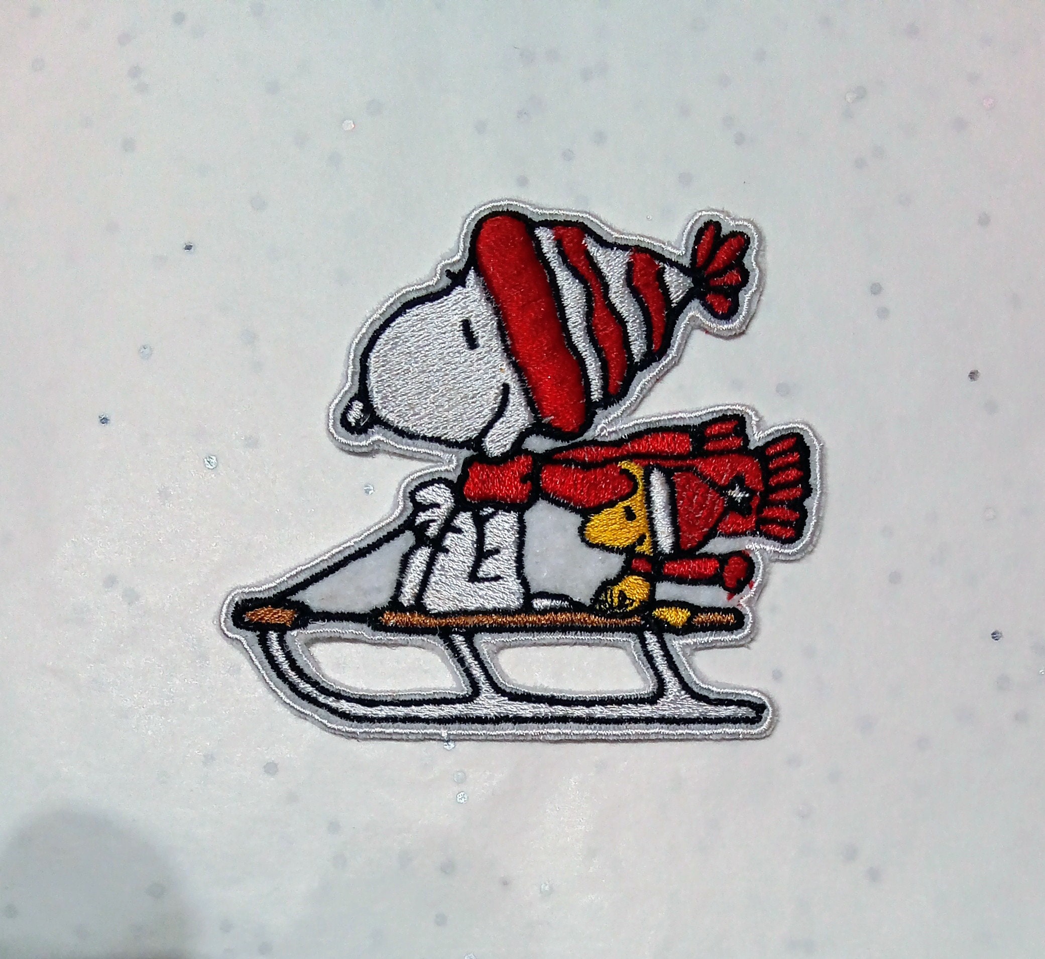 Snoopy Christmas, Sled, Skates, Christmas Tree Niche, Embroidered Iron ...