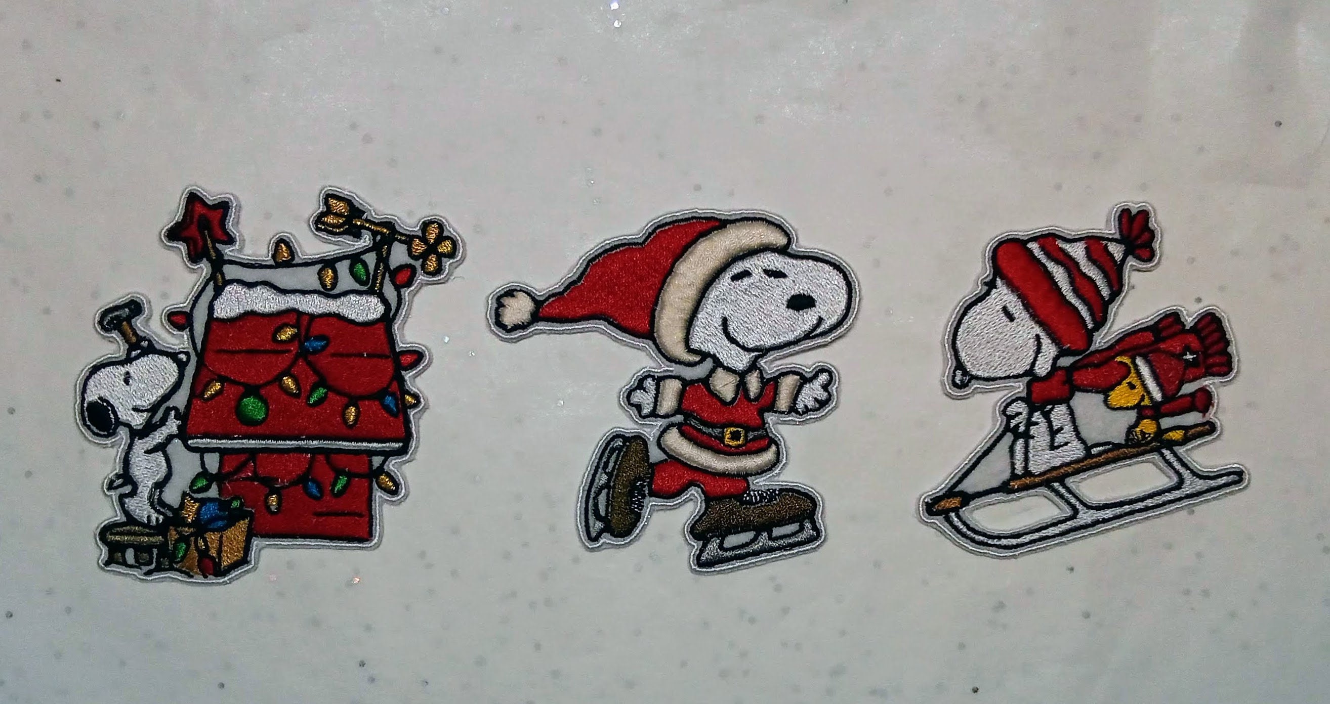 Snoopy Christmas, Sled, Skates, Christmas Tree Niche, Embroidered Iron ...