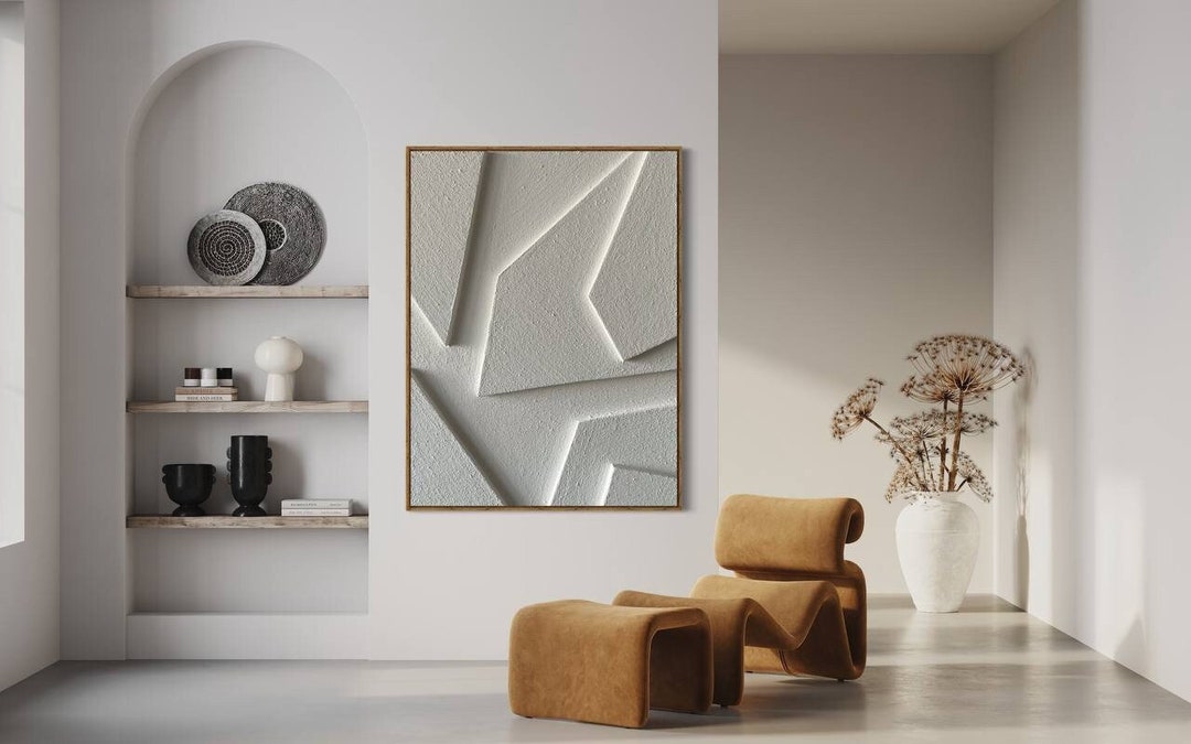 White Abstract Plaster Wall Art, Textured Painting, Minimalist Art, 3D ...