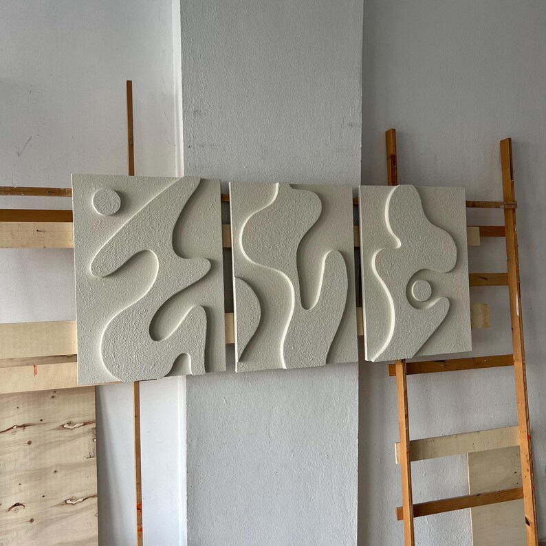 Handcrafted 3D Textured Plaster Wall Art Set: Boho Modern Decor - Etsy