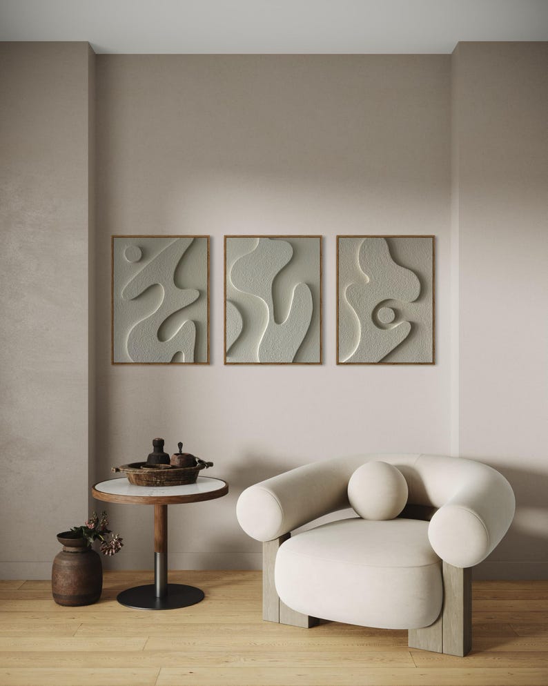 Handcrafted 3D Textured Plaster Wall Art Set: Boho Modern Decor - Etsy