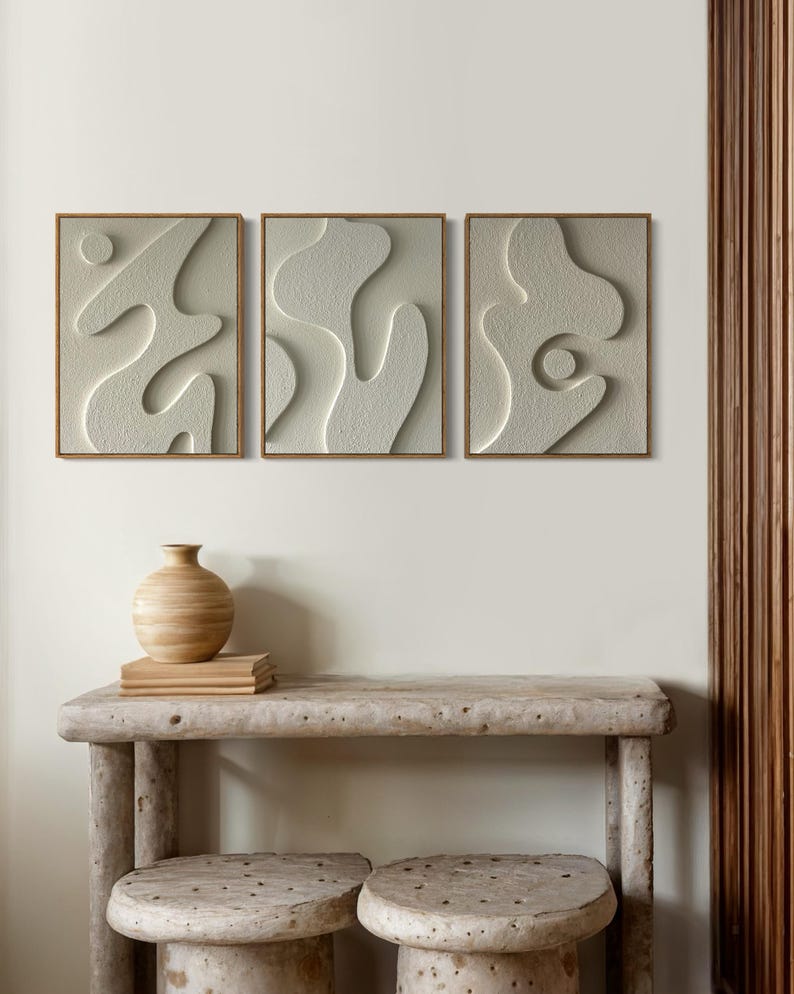 Handcrafted 3D Textured Plaster Wall Art Set: Boho Modern Decor - Etsy