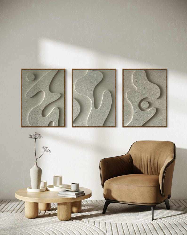 Handcrafted 3D Textured Plaster Wall Art Set: Boho Modern Decor - Etsy