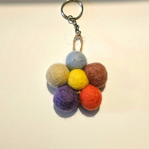 Needle Felted Flower Ball Keyring Flower Keychain Multicolour Flower ...