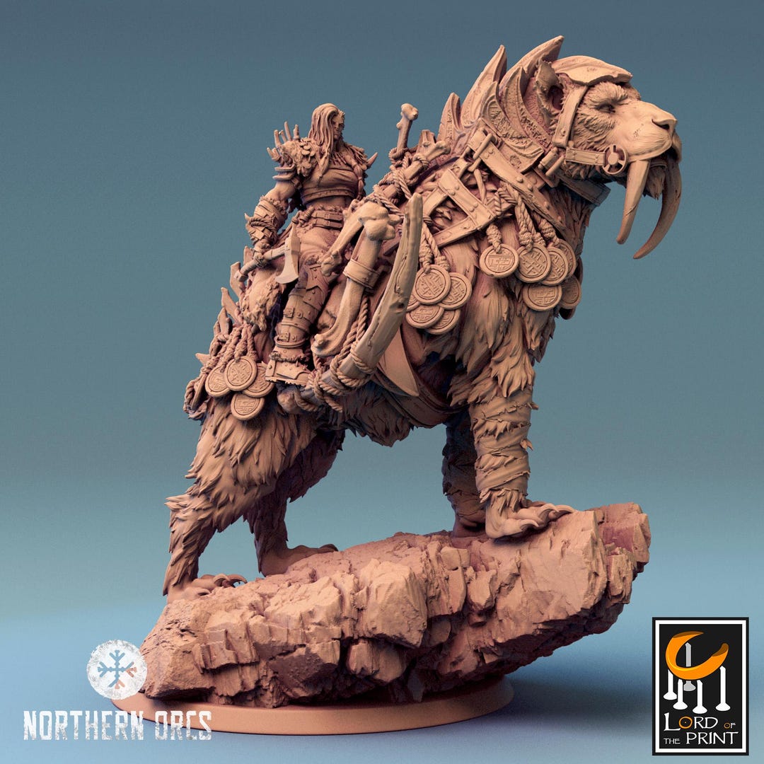 Gelidus Felix Sabre-tooth Tiger Rider Orc Barbarian Rescale Miniatures ...