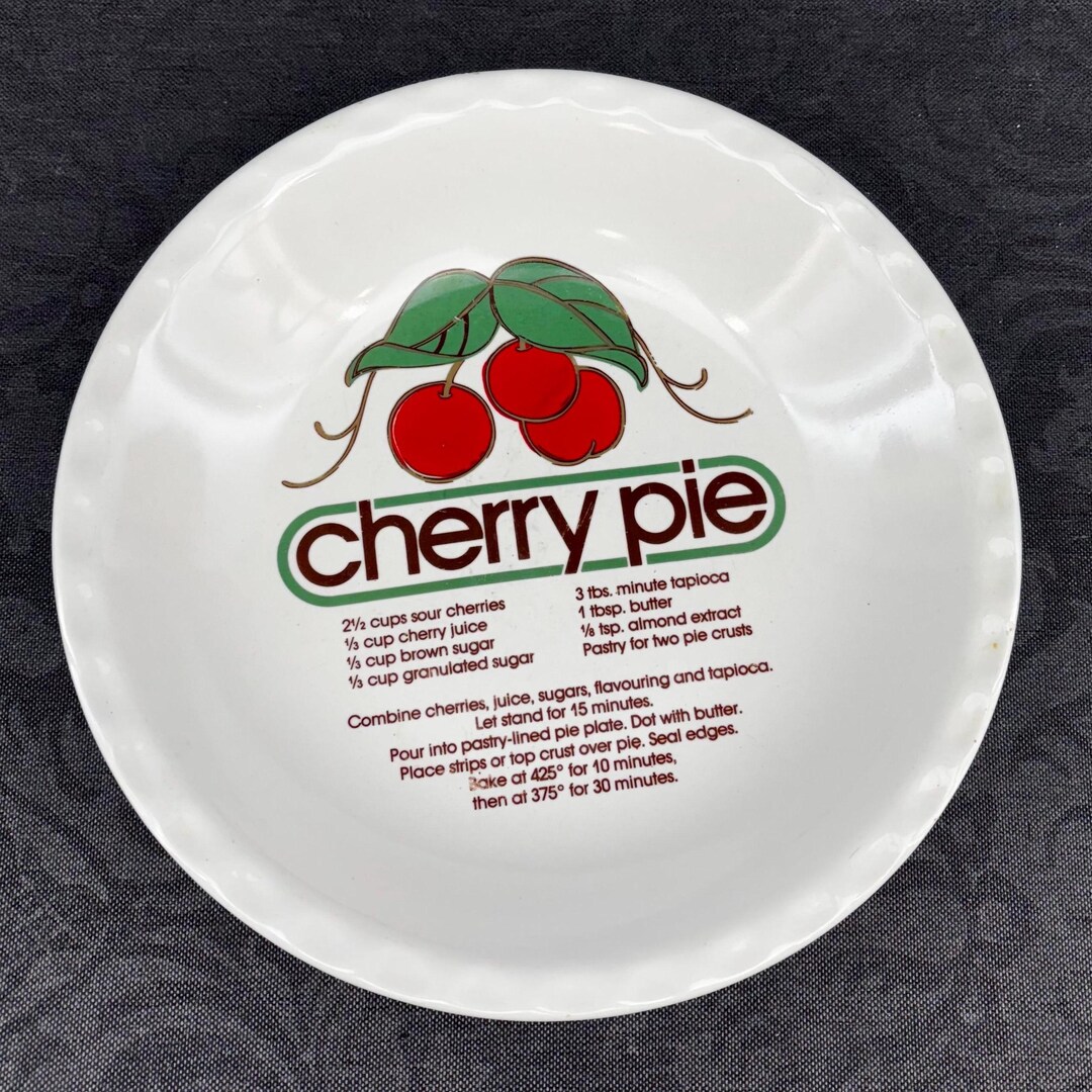 Vintage Cherry Pie Recipe Pie Plate – Retro 1970s Ceramic Bake Dish (10 ...