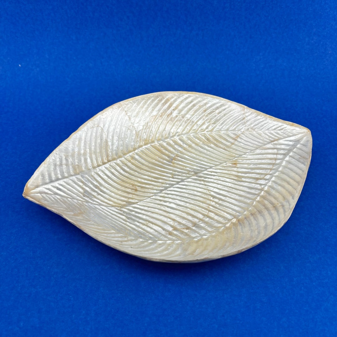 Leaf Shaped Capiz Shell Oval Bowl 11” Ring Dish, Trinket Dish, Vanity ...