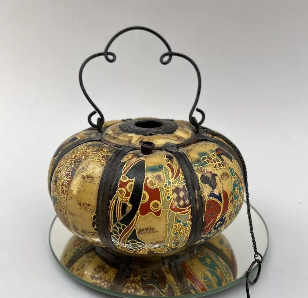 Chinese Opium Water Pot Jar Women Yellow Enamel Ceramic Brass Fittings ...