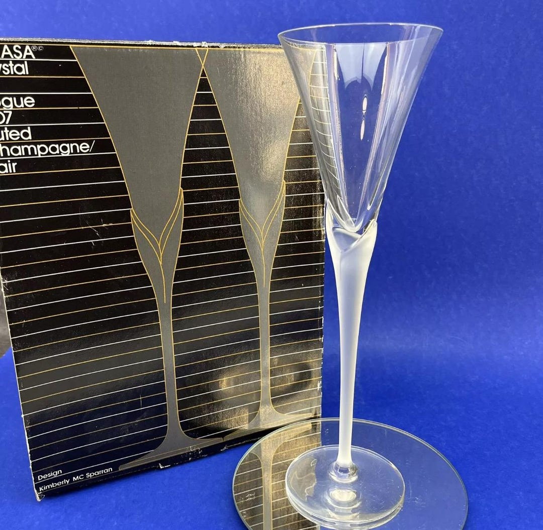 Pair of New Mikasa Vogue 11” Crystal Champagne Flutes Glass Frosted ...
