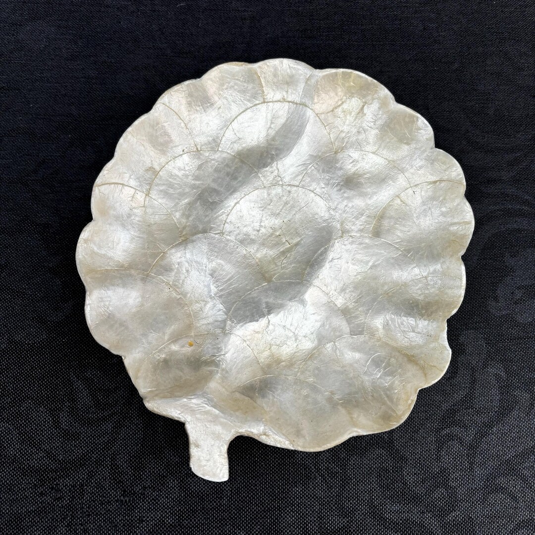 Leaf Shaped Capiz Shell Bowl 8” Ring Dish, Trinket Dish, Vanity Beach ...