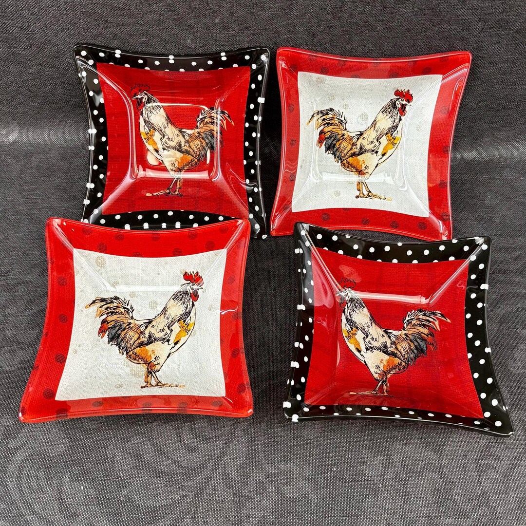 Rooster Design Glass Bowl Set of 4 - 5.5” Square, by Prima Designs - Etsy