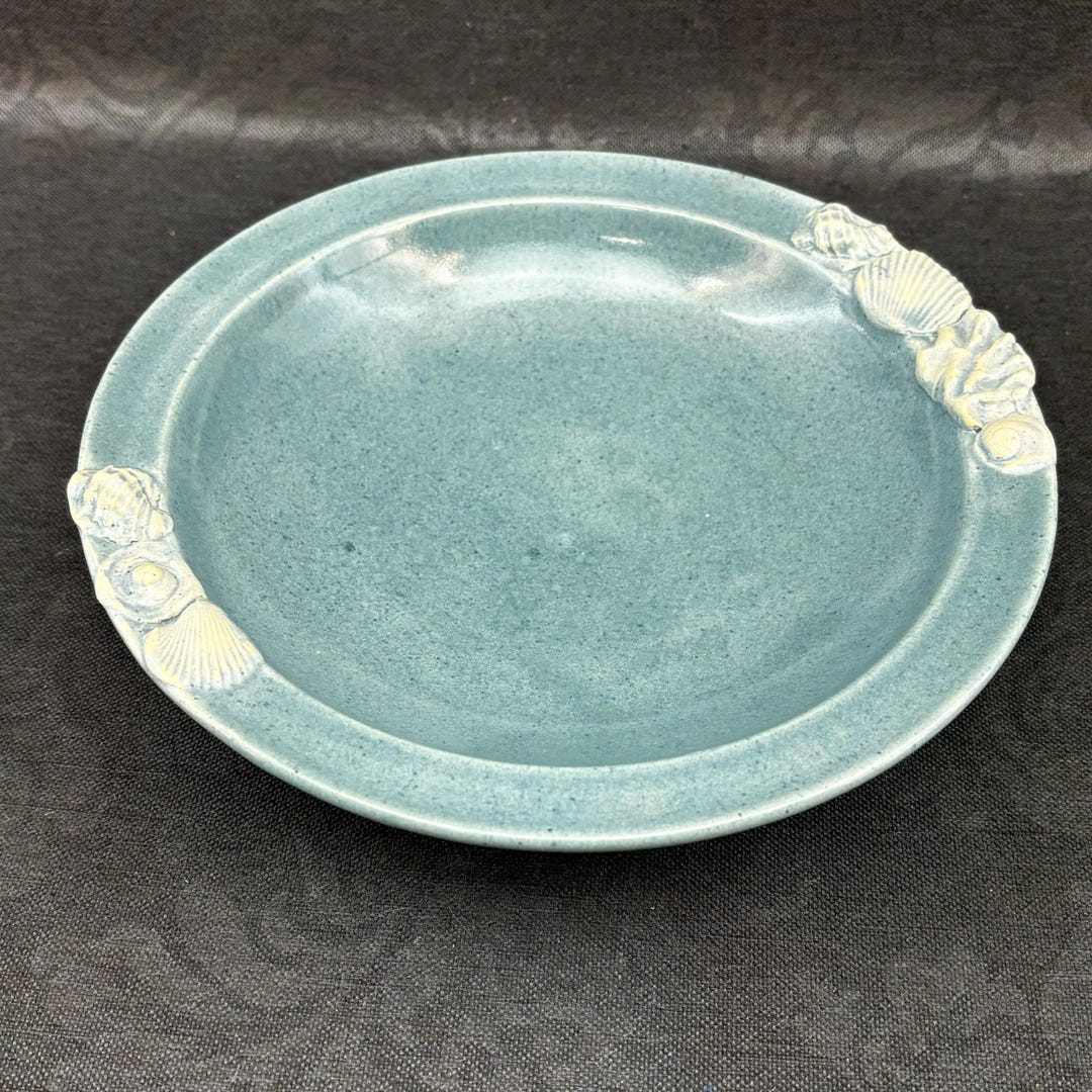 Handmade Blue Seashell Pottery Bowl - Studio Art by Bev Seven - Etsy