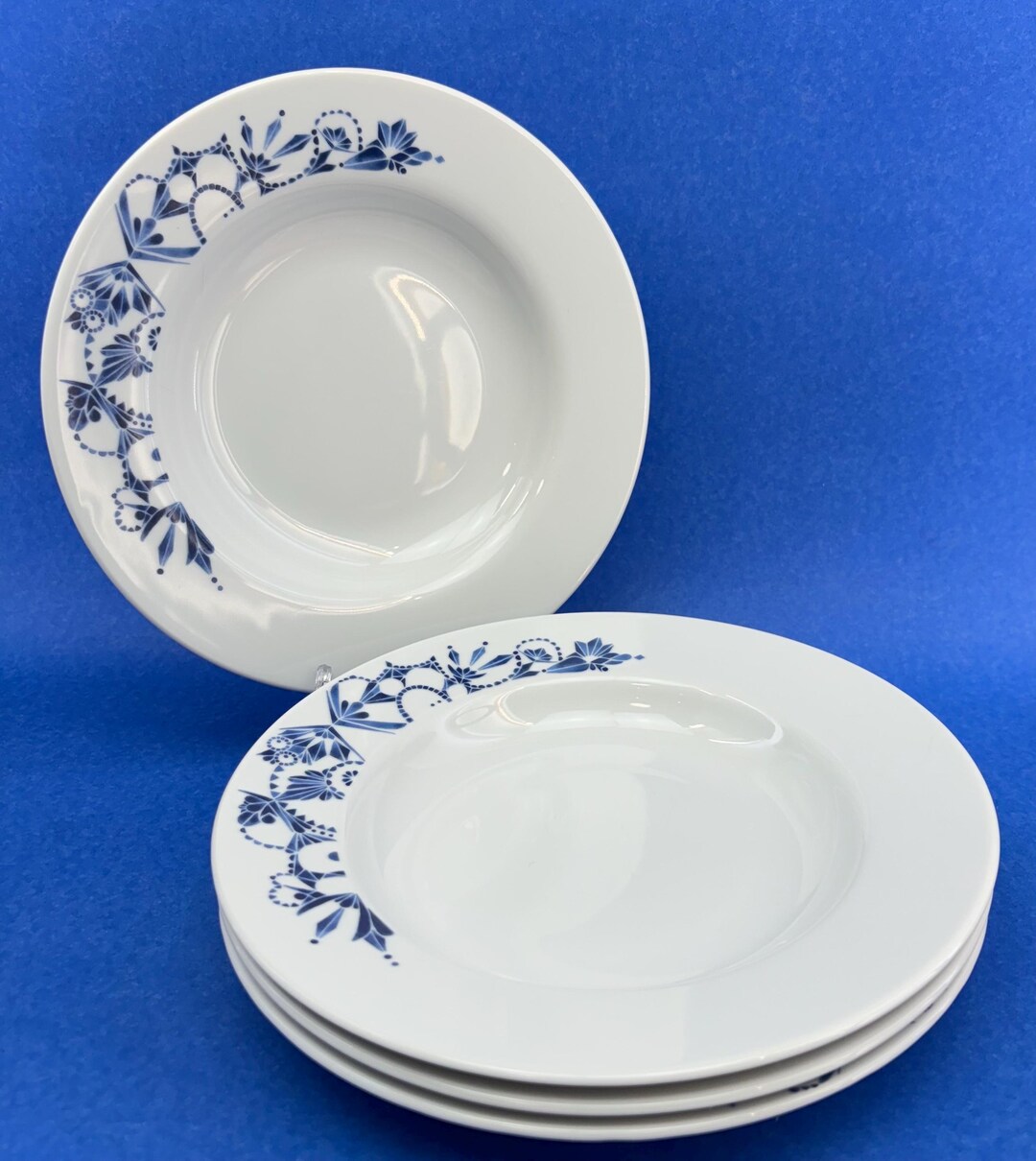 IKEA Promenad Set/4 Blue Floral 10” Rimmed Pasta Soup Bowls 21464 ...