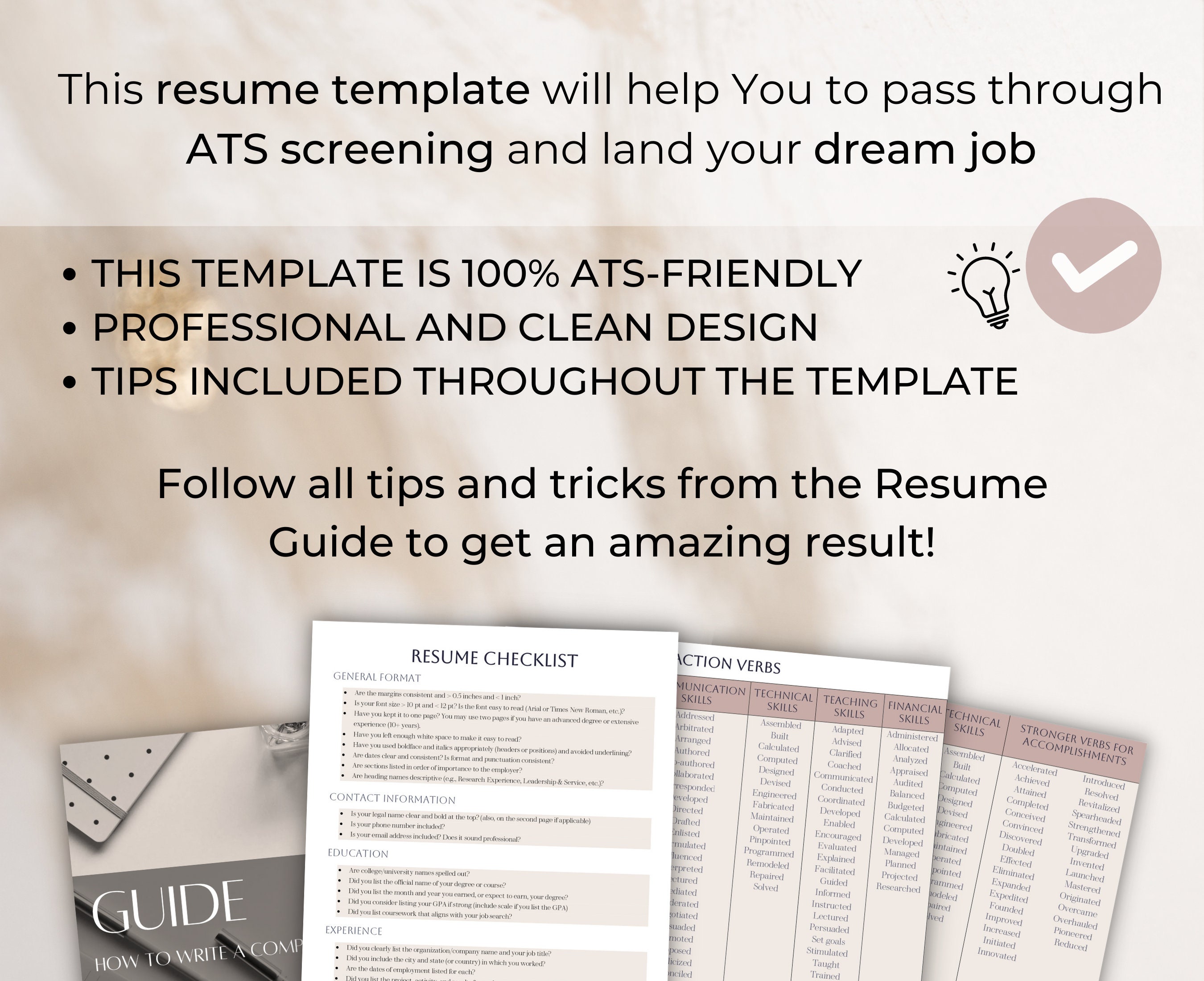 ATS Friendly Resume Template for Microsoft Word Modern Resume ...