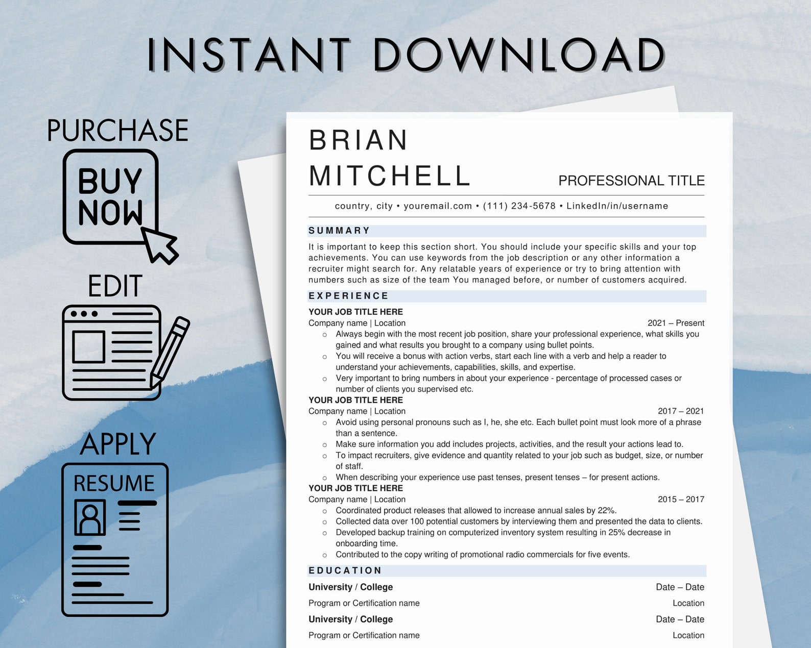 2024 ATS Friendly Resume Template Microsoft Word & Google Docs Resume ...
