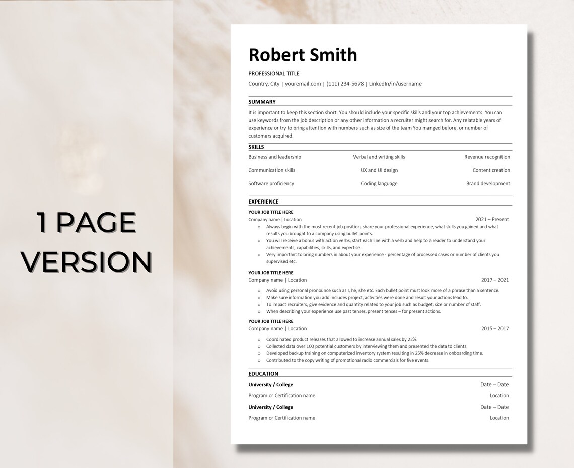 ATS Friendly Resume Template for Microsoft Word Modern Resume ...