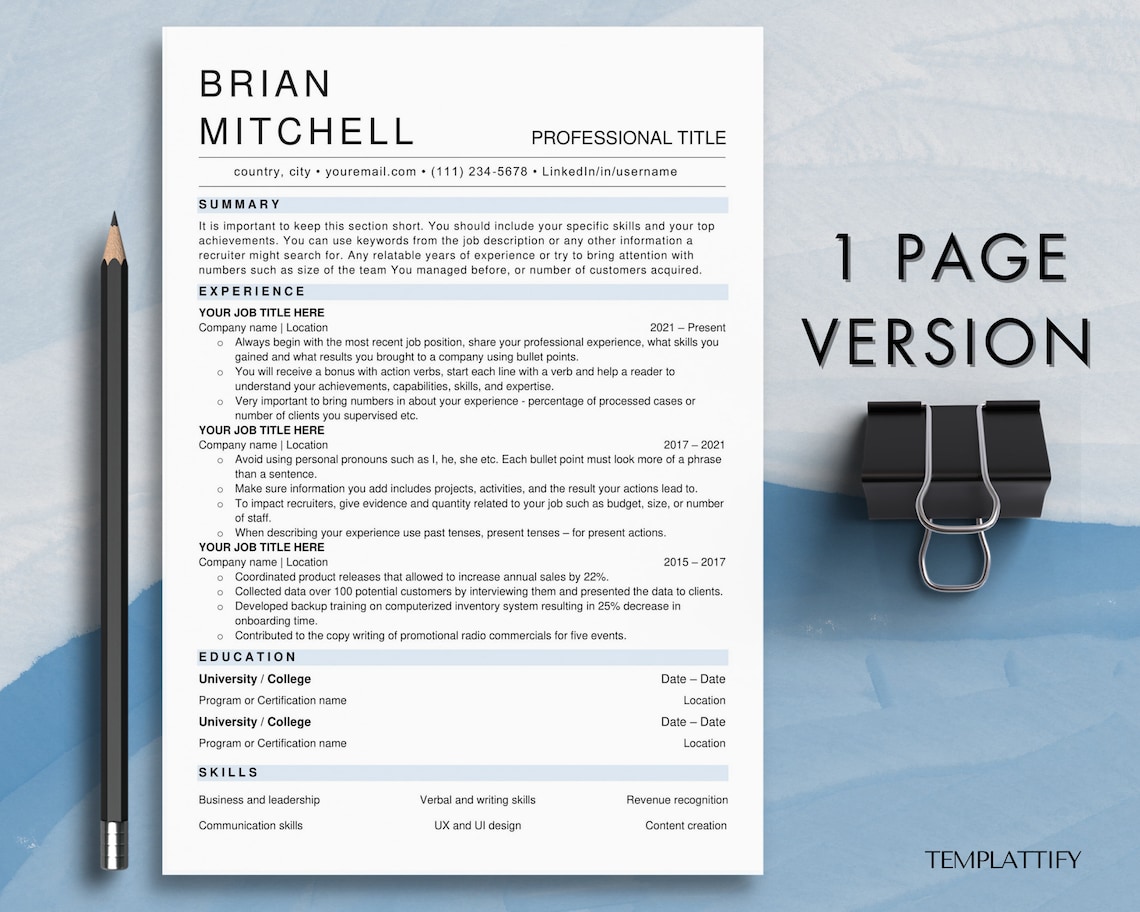 2024 ATS Friendly Resume Template Microsoft Word & Google Docs Resume ...